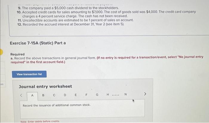 Solved Required information Exercise 7-15A (Static) | Chegg.com