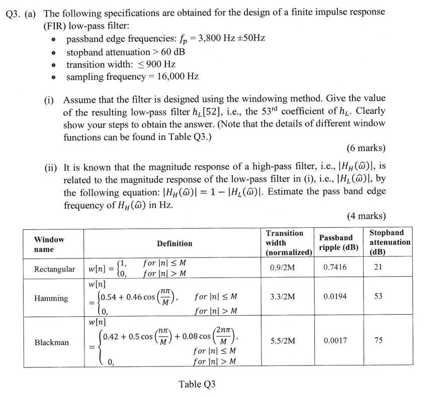 Solved Q3. (a) ﻿The following specifications are obtained | Chegg.com