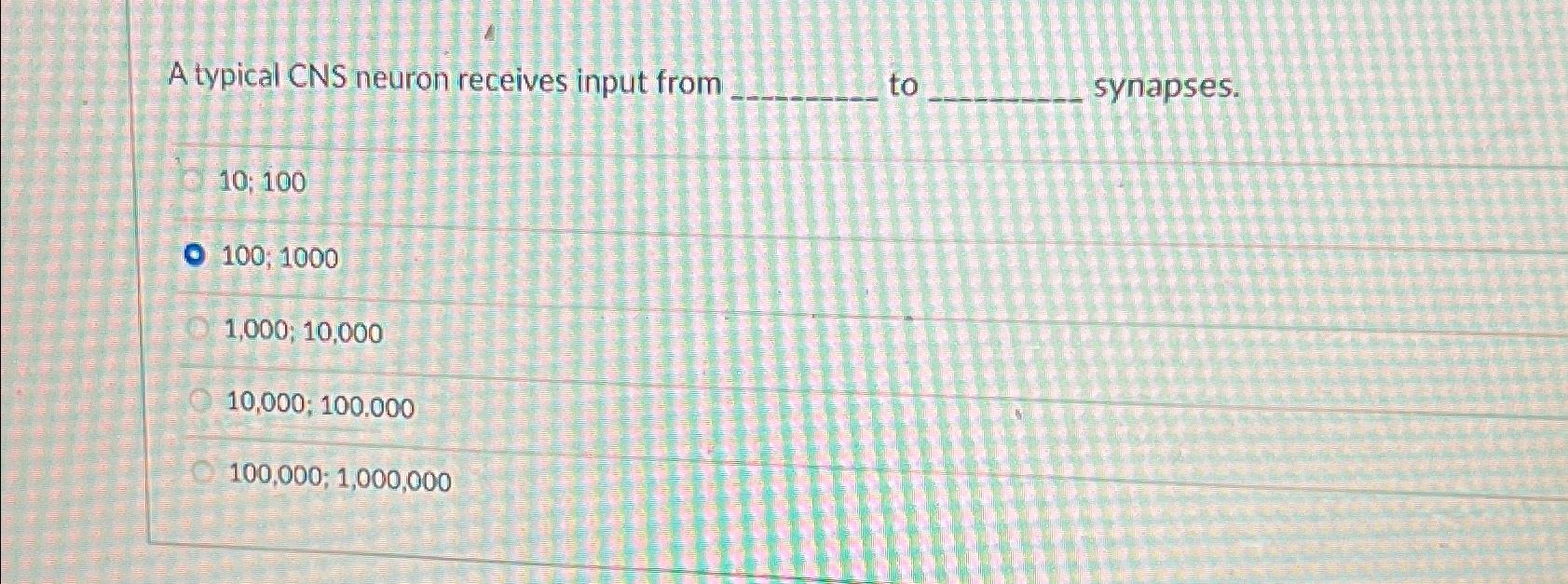 Solved A typical CNS neuron receives input from ____ ﻿to | Chegg.com