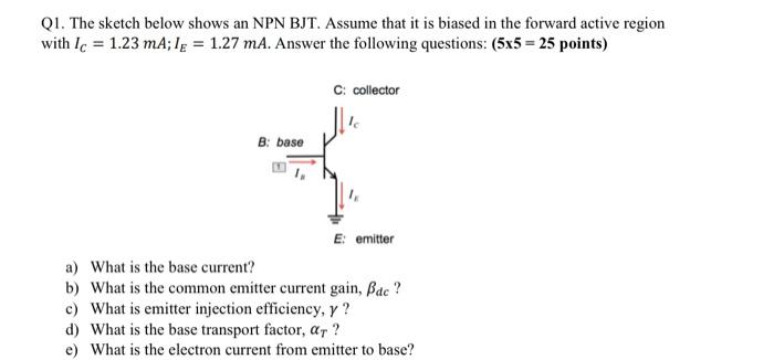 Solved Q1. The sketch below shows an NPN BJT. Assume that it | Chegg.com