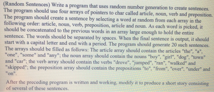 Solved Random Sentences Write A Program That Uses Random 7313
