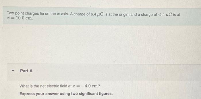 Solved Two point charges lie on the x axis. A charge of | Chegg.com