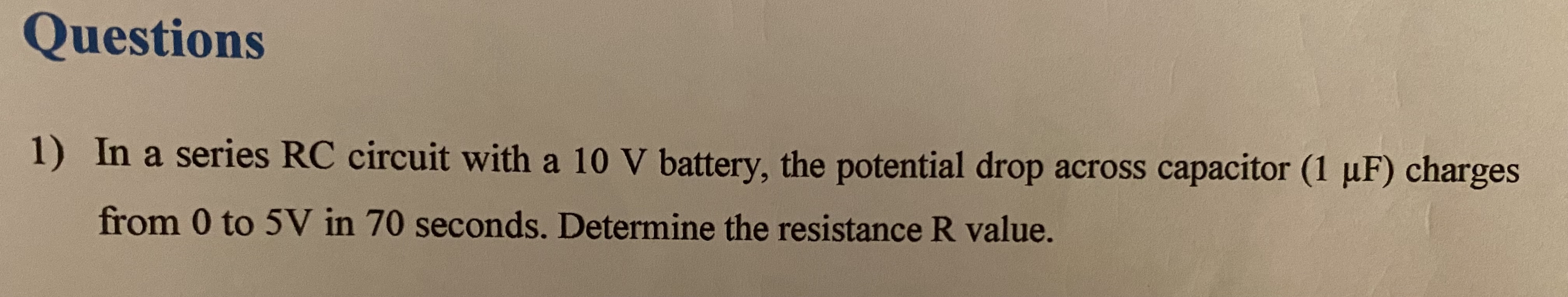 Solved QuestionsIn a series RC ﻿circuit with a 10V ﻿battery, | Chegg.com