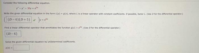Solved Consider the following differential equation. y-y-30y | Chegg.com