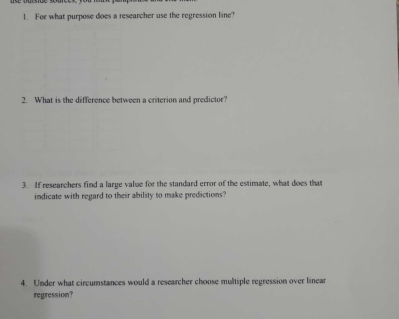 Solved For what purpose does a researcher use the regression | Chegg.com