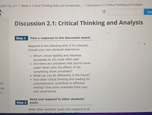 Solved ENC1101_0-1 > ﻿Week 2: Critical Thinking Skills and | Chegg.com