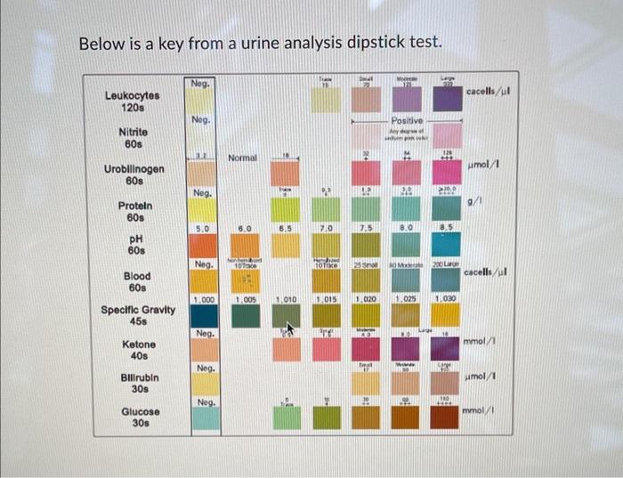 Solved Below is a key from a urine analysis dipstick test.If | Chegg.com