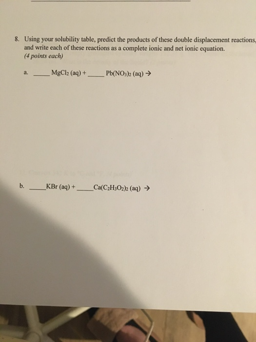 What Is The Net Ionic Equation For Reaction Between Pb C2h3o2 2 Aq And