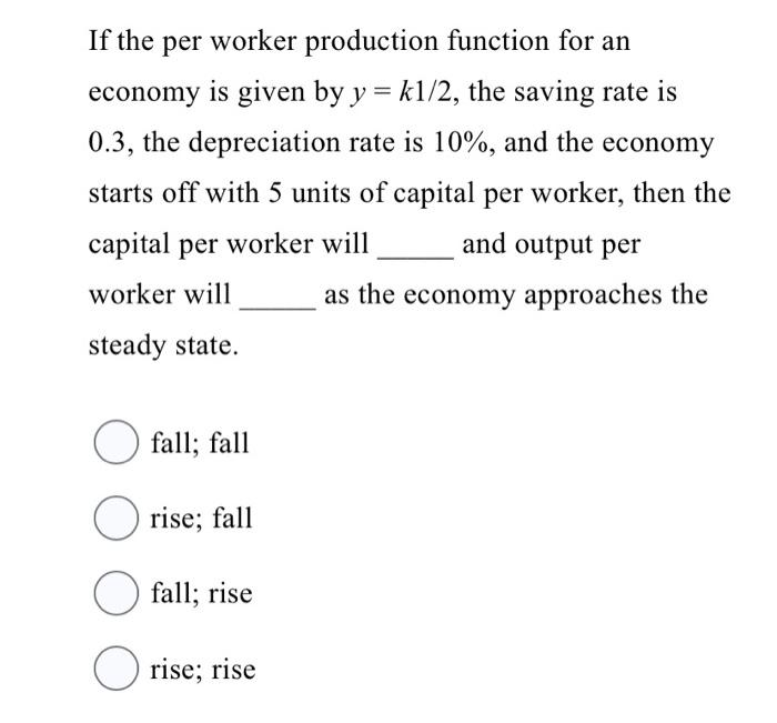 Solved If the per worker production function for an economy | Chegg.com
