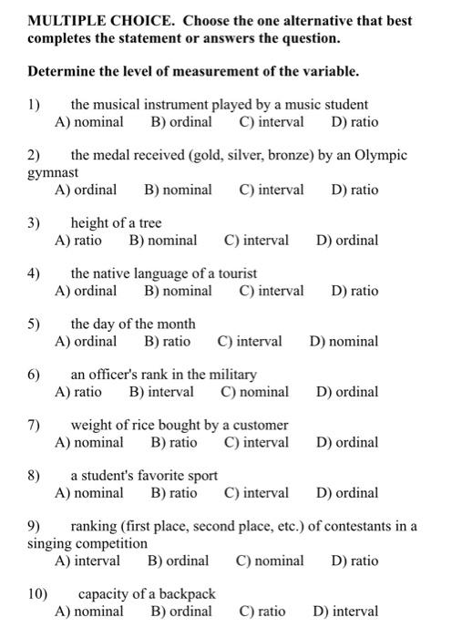 Solved MULTIPLE CHOICE. Choose the one alternative that best | Chegg.com