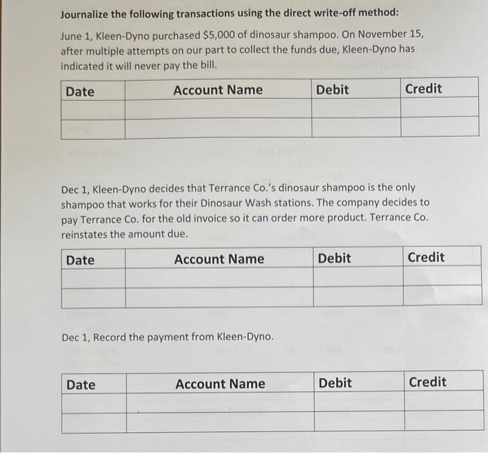 Solved Journalize the following transactions using the | Chegg.com