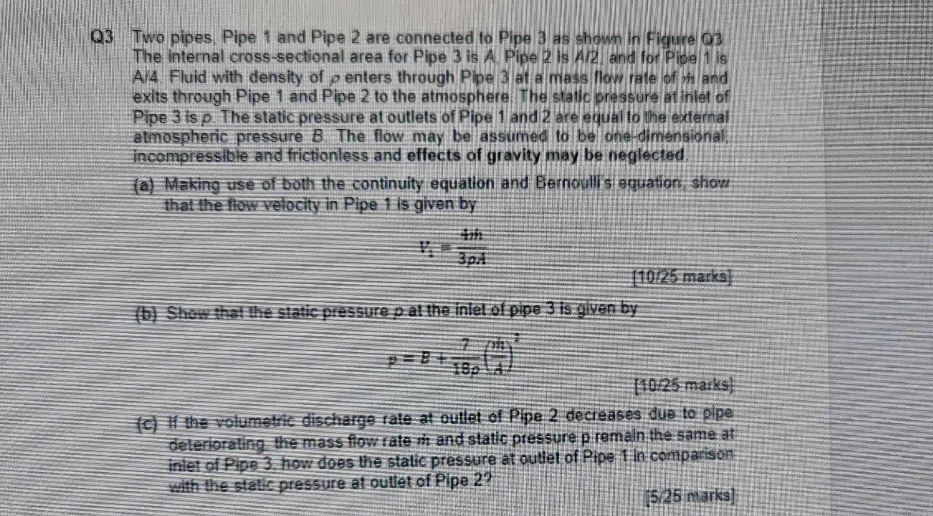 Solved Q3 Two pipes, Pipe 1 and Pipe 2 are connected to Pipe | Chegg.com