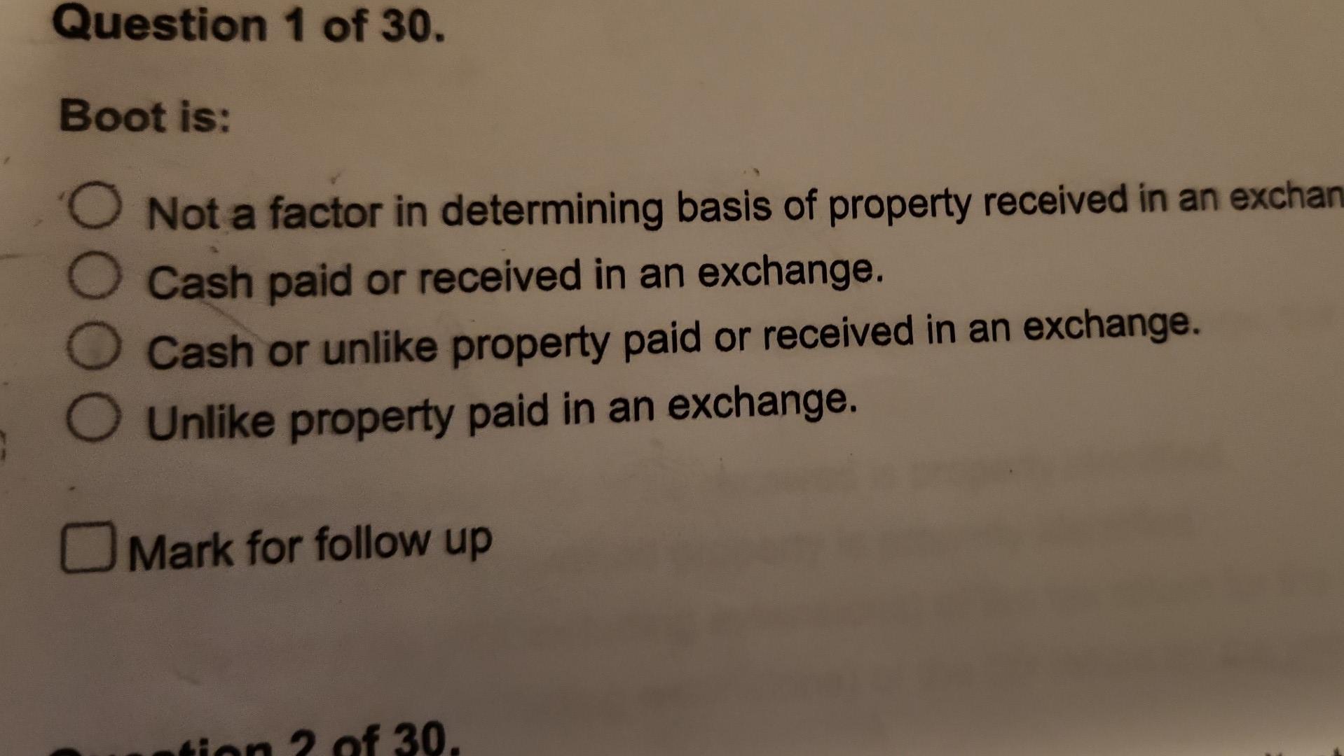 Solved Question 1 of 30. Boot is: Not a factor in | Chegg.com