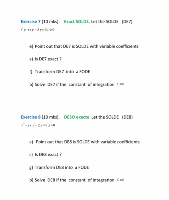 Solved Exercise 7 10 Mks Exact Solde Let The Solde De7