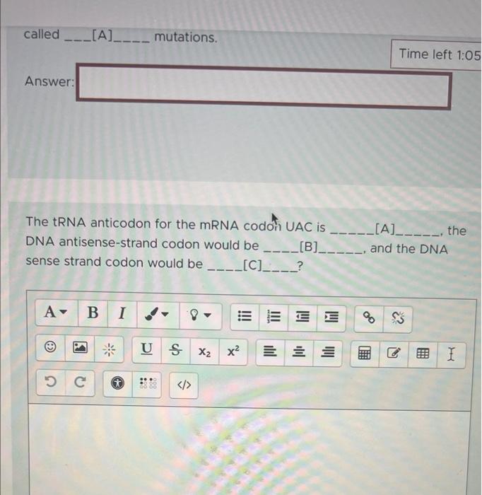 Solved The tRNA anticodon for the mRNA codon UAC is [A] the | Chegg.com