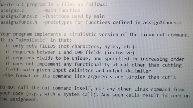 Write a C program in 3 files as follows: assign2.c | Chegg.com