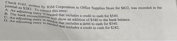 Solved Check #165, written by IGM Corporation to Office | Chegg.com