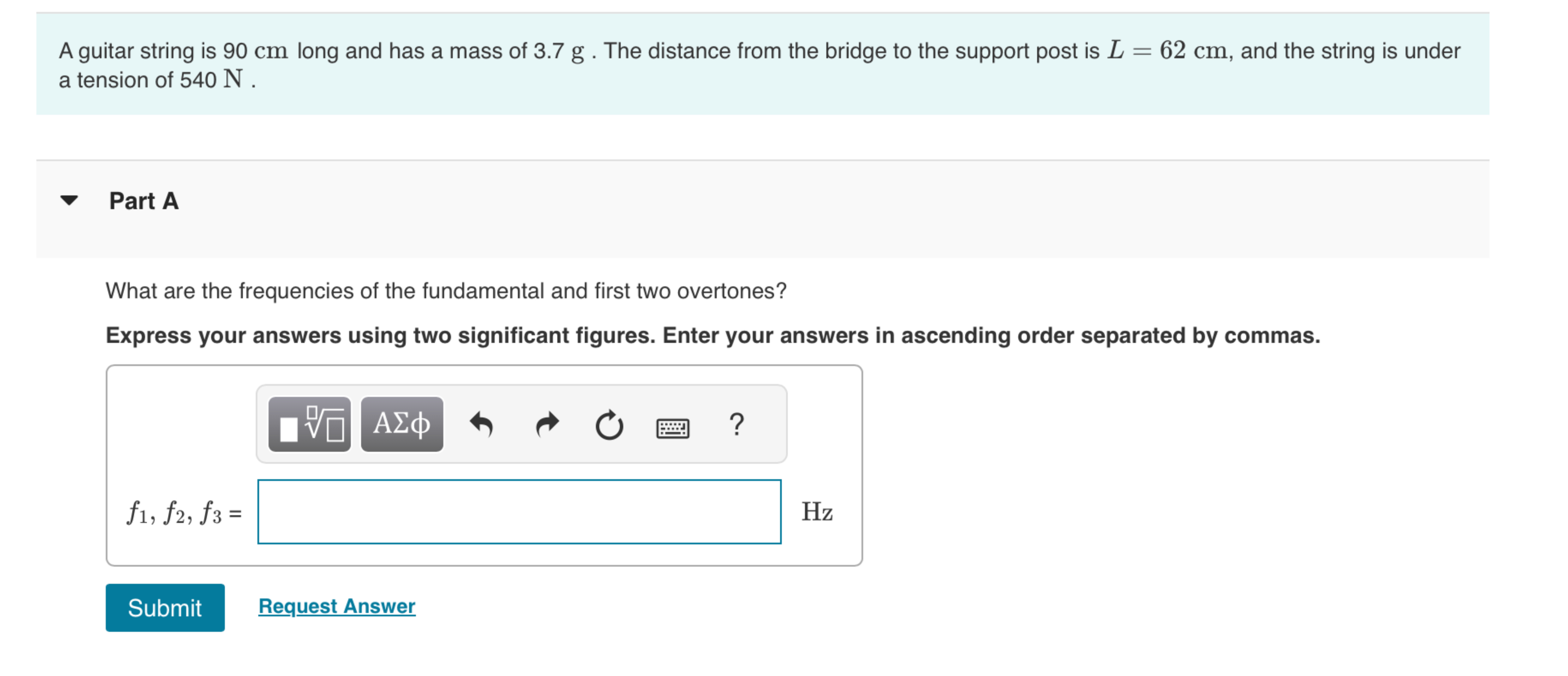 Solved A guitar string is 90cm ﻿long and has a mass of 3.7g. | Chegg.com