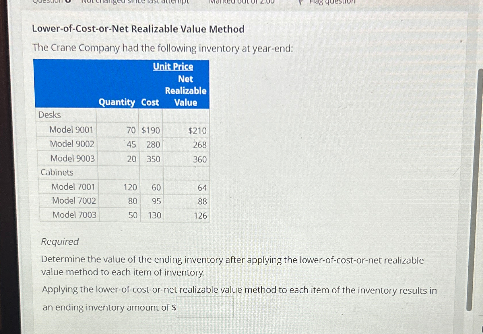 Solved Lower-of-Cost-or-Net Realizable Value MethodThe Crane | Chegg.com
