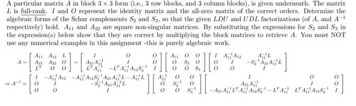 Solved A particular matrix A in block 3 x 3 form (i.e., 3 | Chegg.com
