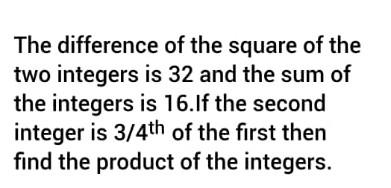 Solved The difference of the square of the two integers is | Chegg.com