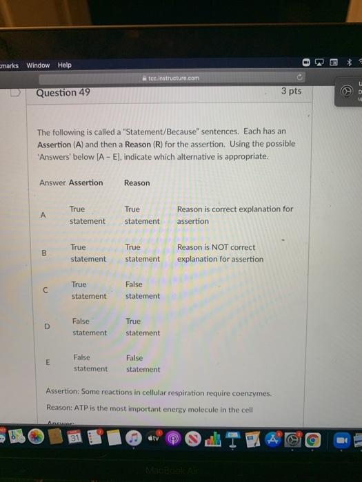 Solved 0 3 marks Window Help tcc Instructure.com Question 49 | Chegg.com