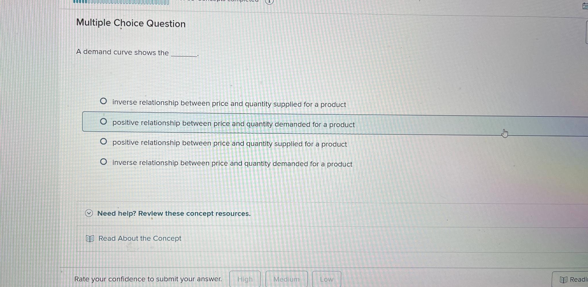 Solved Multiple Choice QuestionA demand curve shows | Chegg.com