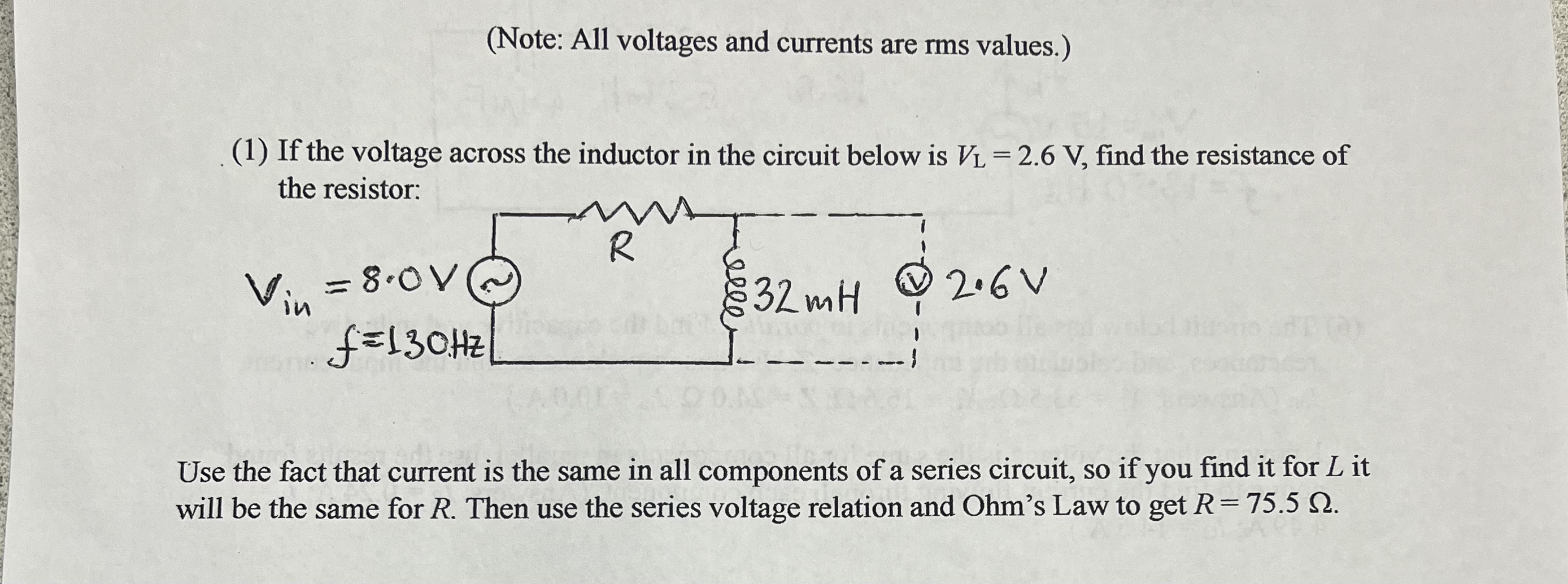 Solved (Note: All voltages and currents are rms values.)(1) | Chegg.com
