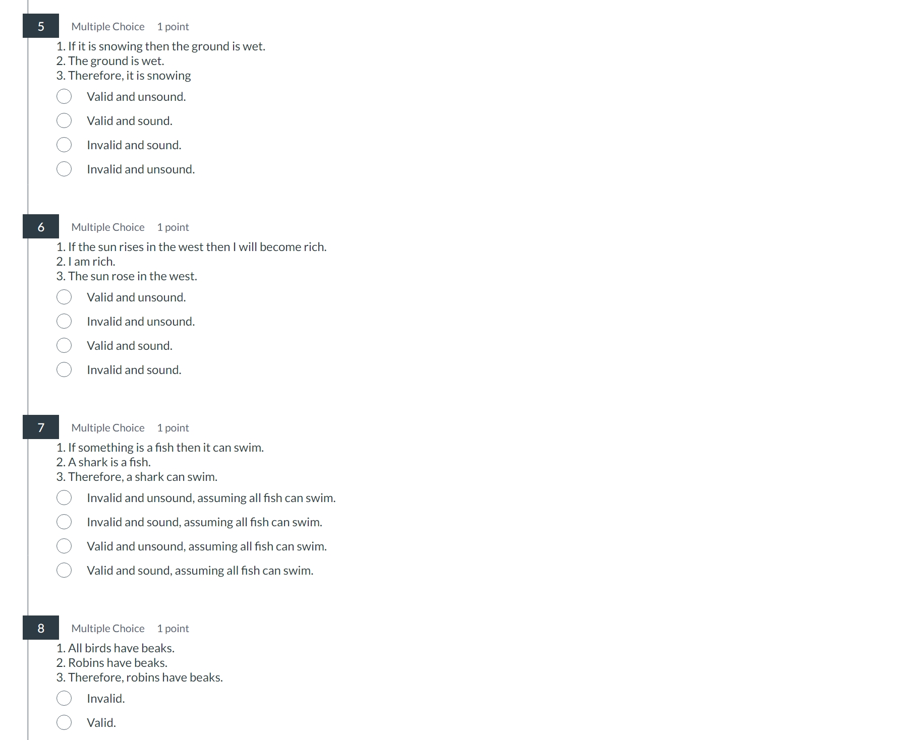 Solved 5 ﻿Multiple Choice1 ﻿point1. ﻿If it is snowing then | Chegg.com