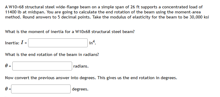 A W10x68 ﻿structural steel wide-flange beam on a | Chegg.com