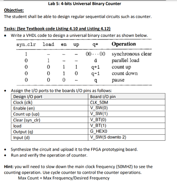 Solved Lab 5: 4-bits Universal Binary Counter Objective: The | Chegg.com