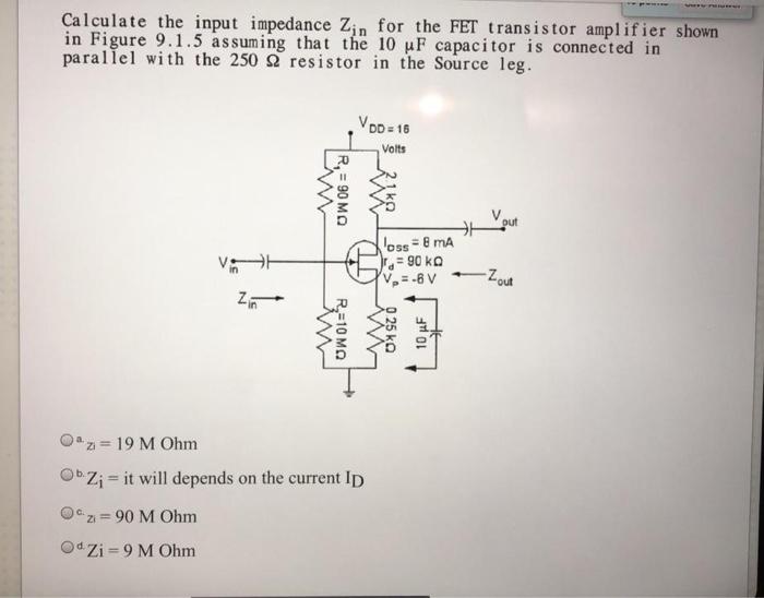 Solved Calculate the input impedance Zin for the FET | Chegg.com