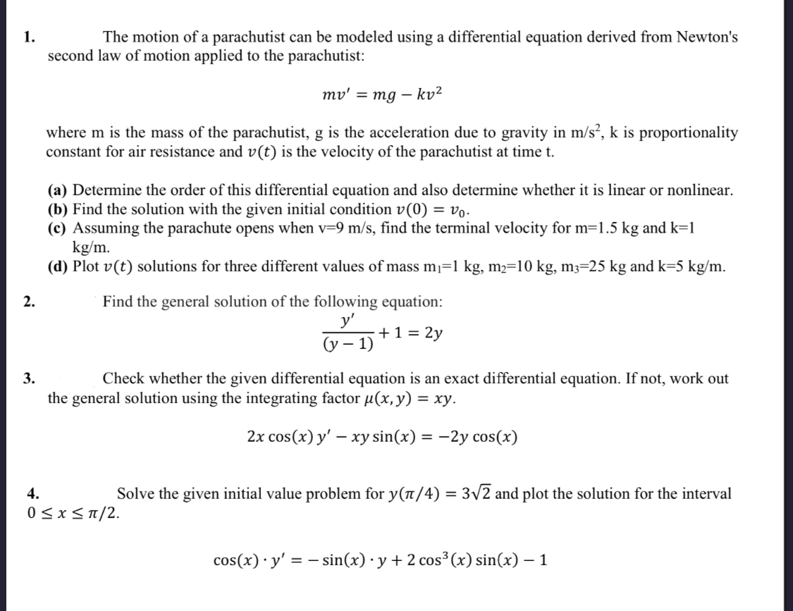 Solved The motion of a parachutist can be modeled using a | Chegg.com