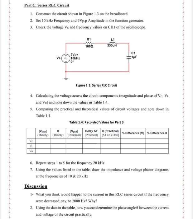 Solved Part C: Series RLC Circuit 1. Construct the circuit | Chegg.com