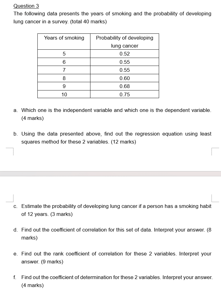 Solved Question 3The following data presents the years of | Chegg.com