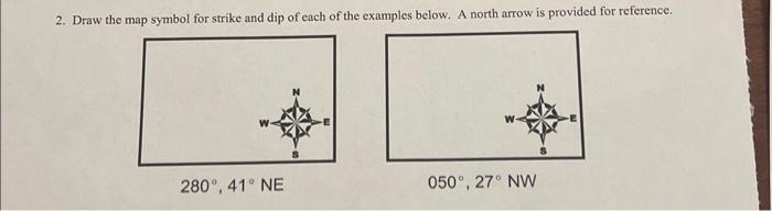 Solved 2. Draw the map symbol for strike and dip of each of | Chegg.com