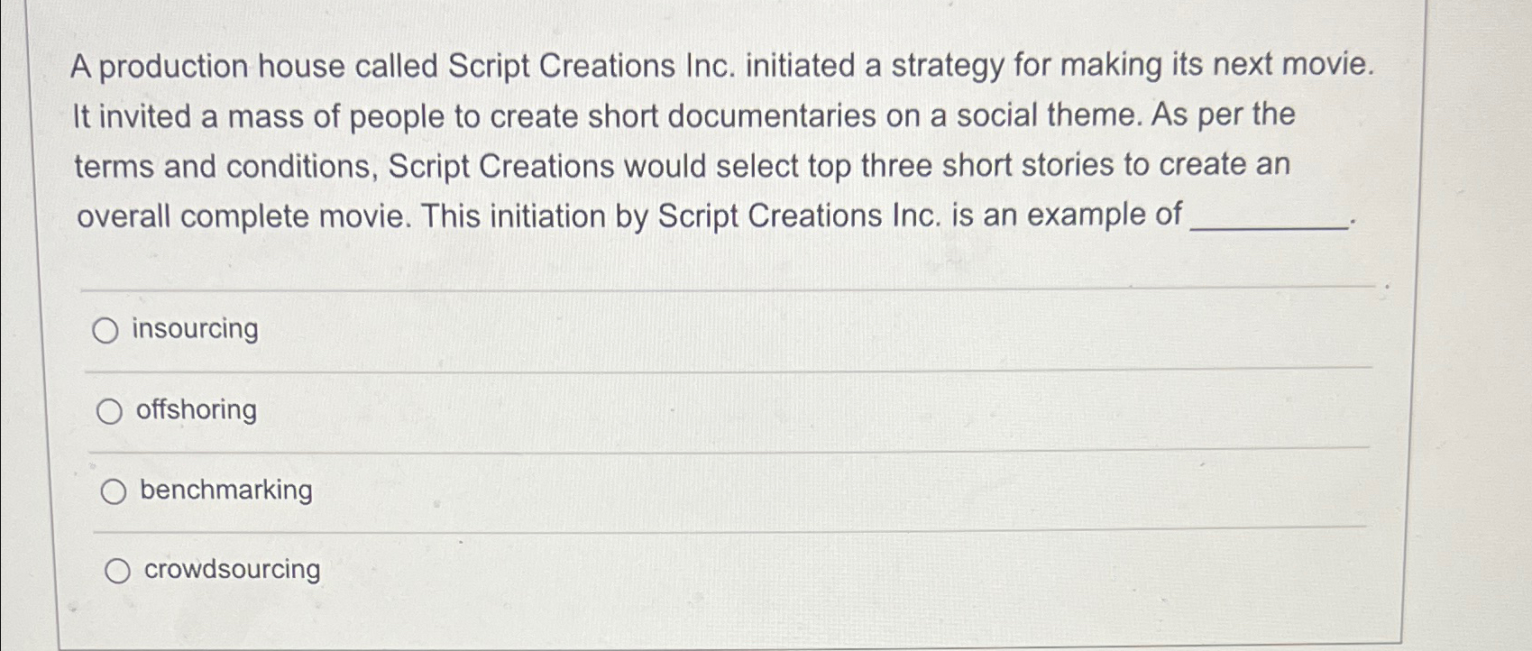 Solved A production house called Script Creations Inc. | Chegg.com