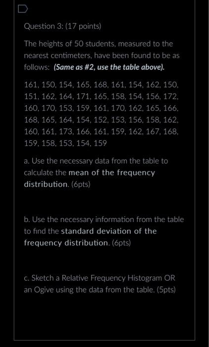 Solved Question 3: (17 points) The heights of 50 students, | Chegg.com