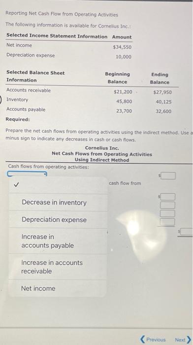 Solved Reporting Net Cash Flow from Operating Activities The | Chegg.com