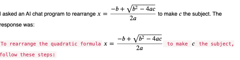 Solved lasked an Al chat program to rearrange x=-b+b2-4ac22a | Chegg.com