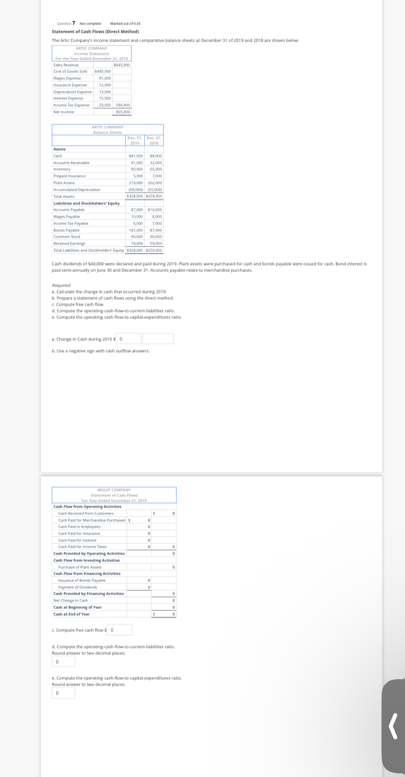 Solved Statement of Cash Flows (Direct Method)The Artic | Chegg.com