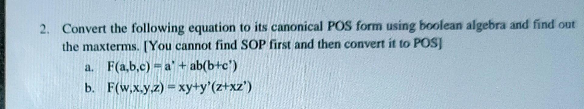 Solved 2. Convert the following equation to its canonical | Chegg.com