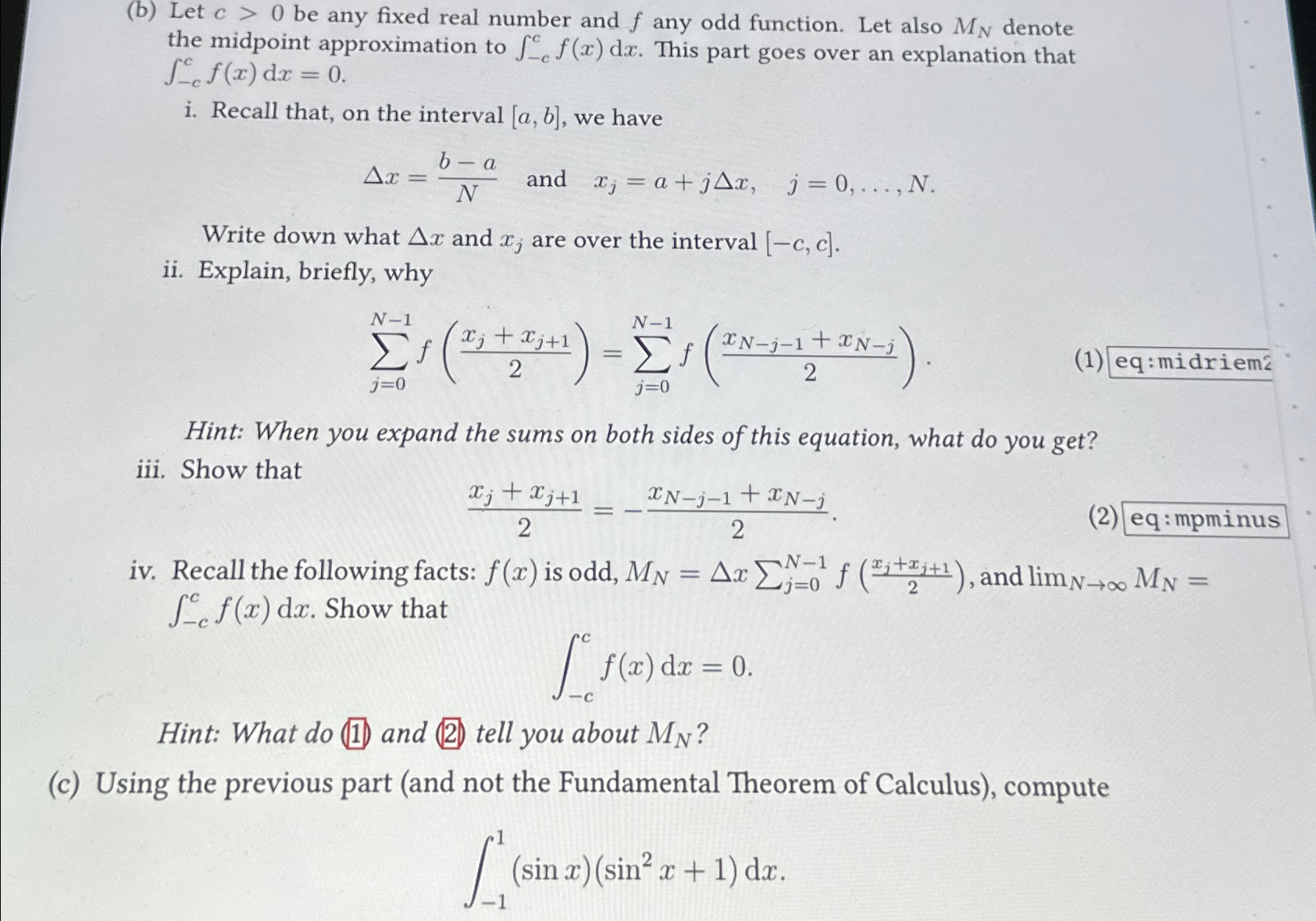 Solved B ﻿let C 0 ﻿be Any Fixed Real Number And F ﻿any Odd