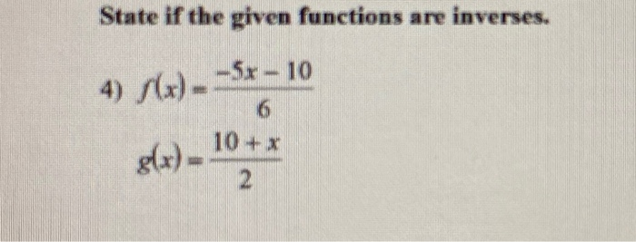 Solved State if the given functions are inverses. -58-10 6 | Chegg.com