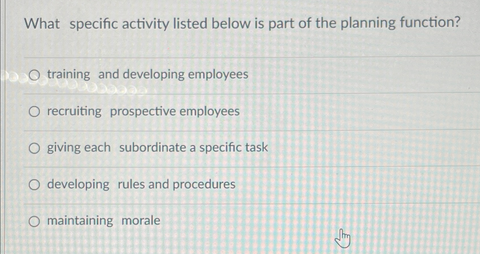 Solved What specific activity listed below is part of the | Chegg.com