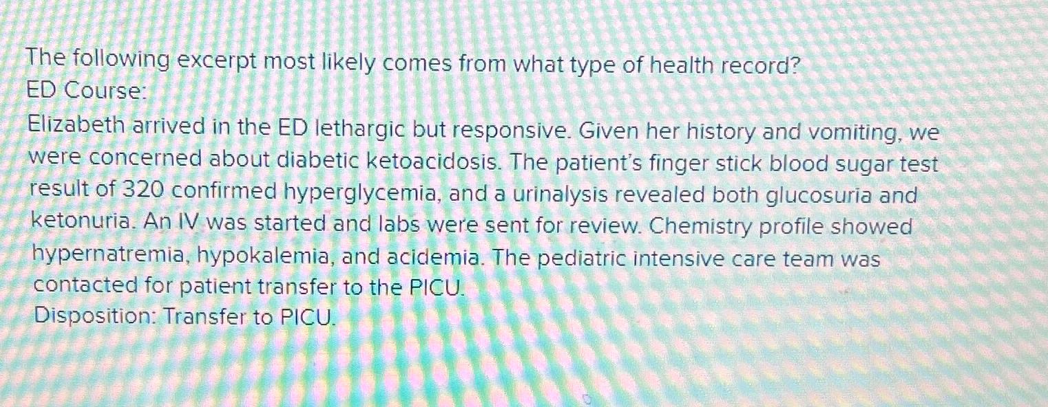 Solved The following excerpt most likely comes from what | Chegg.com