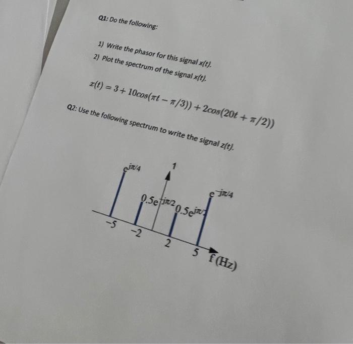 Solved x(t)=3+10cos(πt−π/3))+2cos(20t+π/2)) Use the | Chegg.com