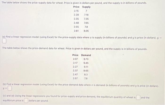Solved (a) Find a linear regression model (using Excel) for | Chegg.com