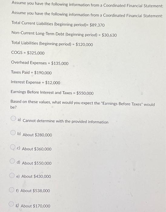 Solved Assume you have the following information from a | Chegg.com