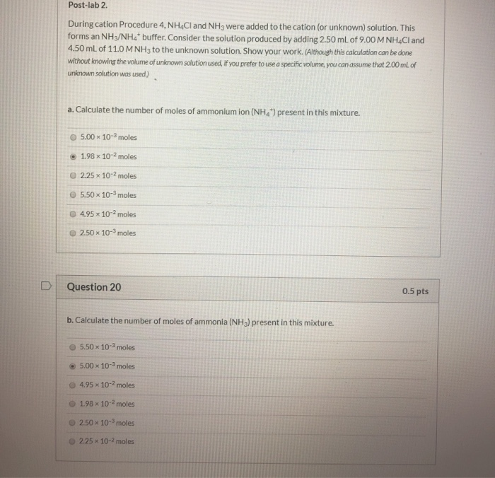 Solved Post-lab 2 During cation Procedure 4. NH4Cl and NH3 | Chegg.com